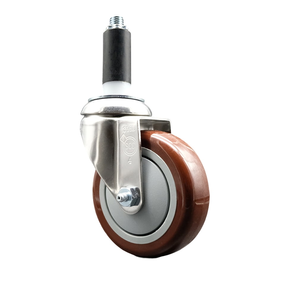 4 Inch 316SS Maroon Polyurethane Wheel Swivel 1 Inch Expanding Stem ...