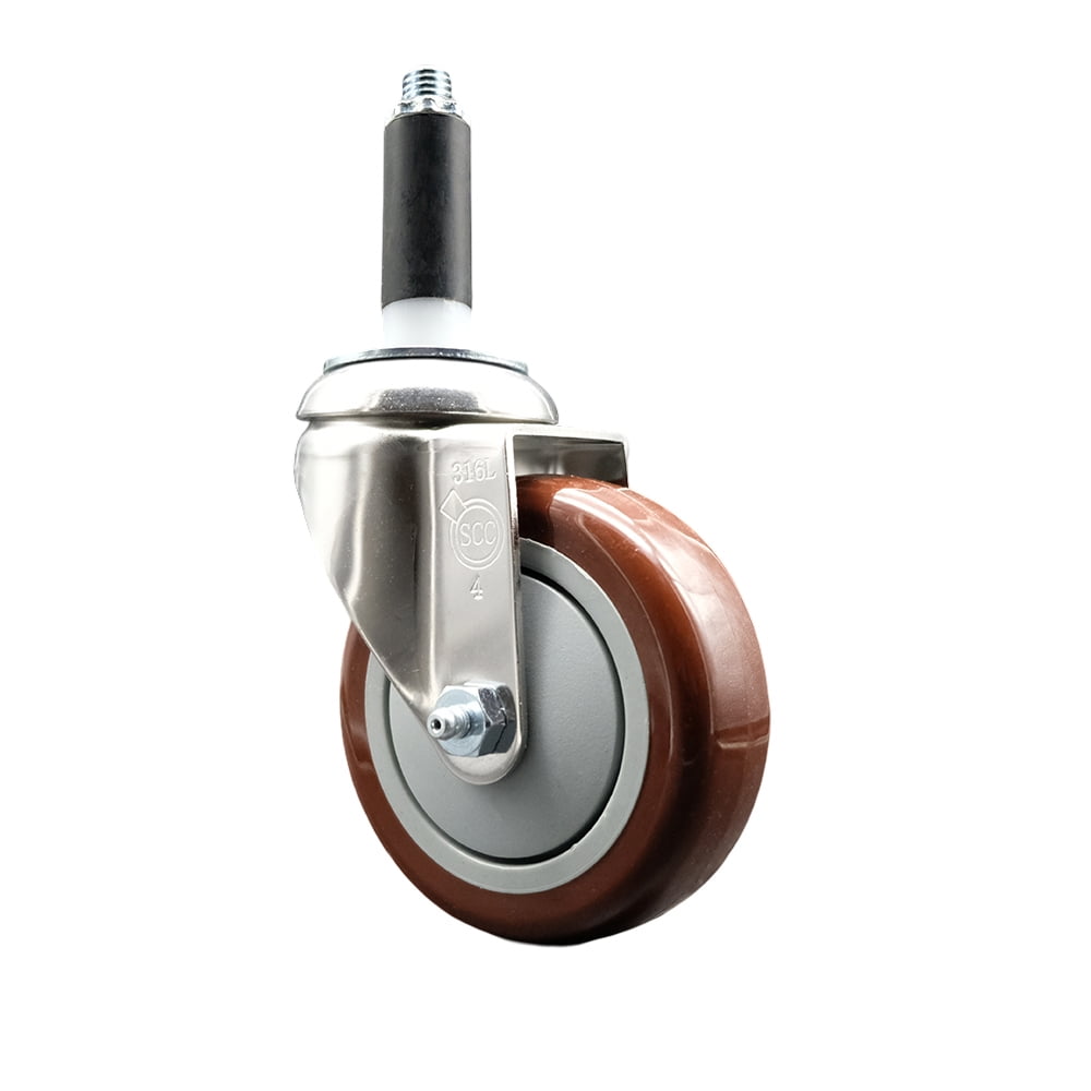 4 Inch 316SS Maroon Polyurethane Wheel Swivel 7/8 Inch Expanding Stem ...