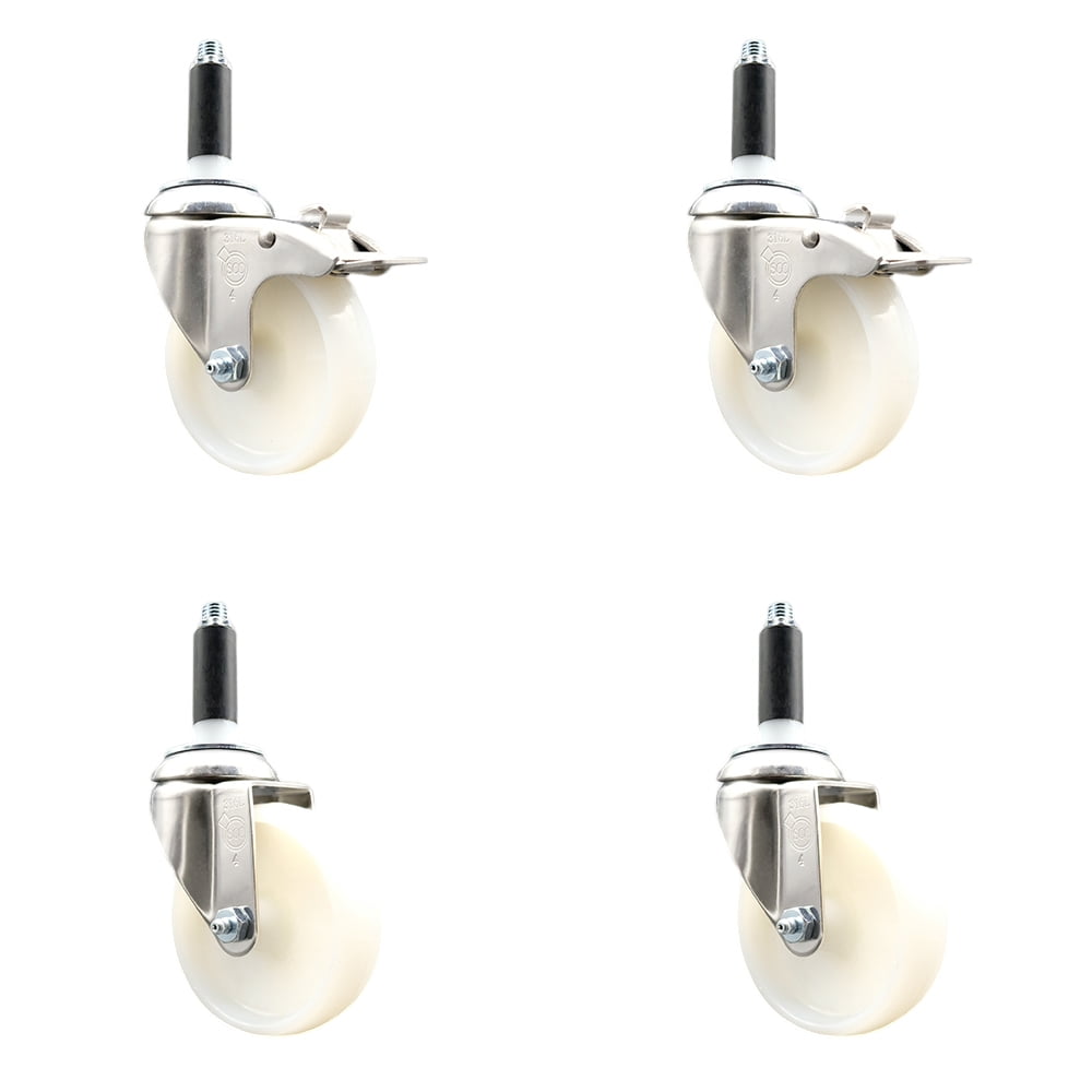 4 Inch 316SS Nylon Swivel 7/8 Inch Expanding Stem Caster Set 2 Lock ...