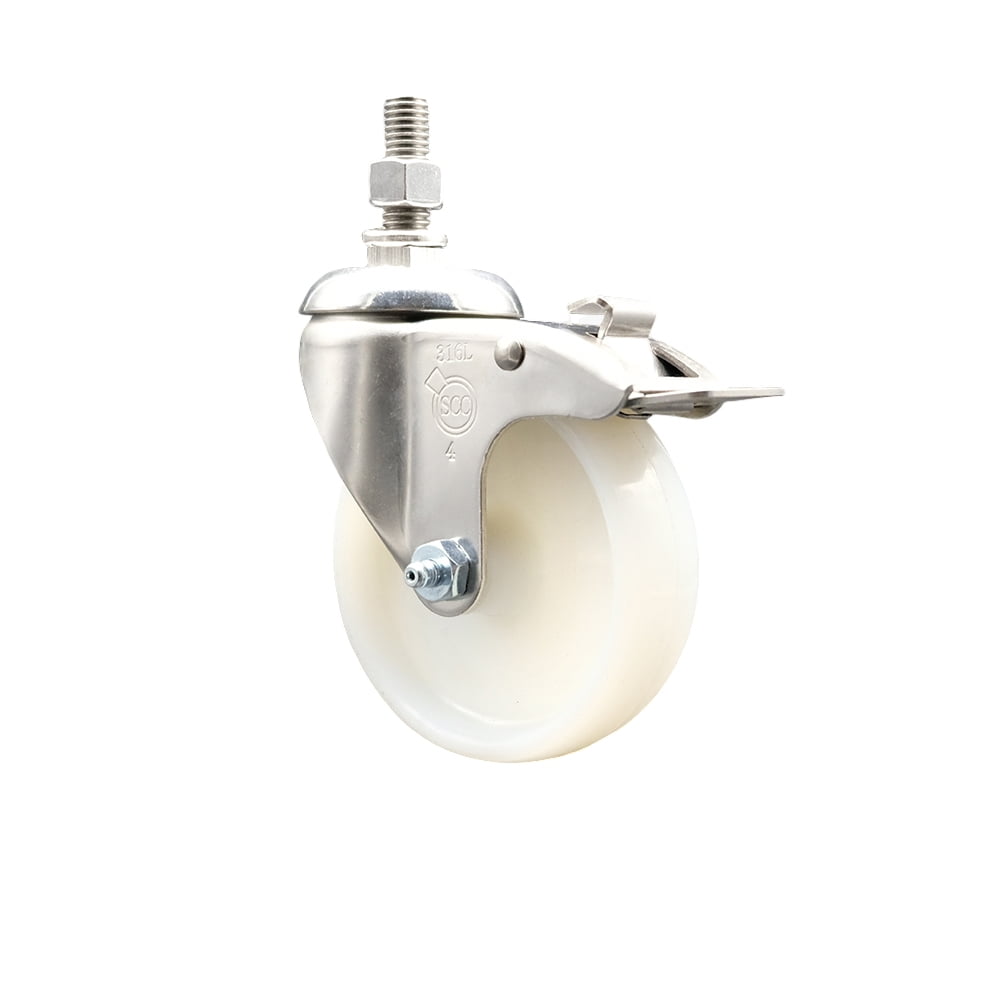 4 Inch 316SS Nylon Swivel ½ Inch Threaded Stem Caster Total Lock Brake ...