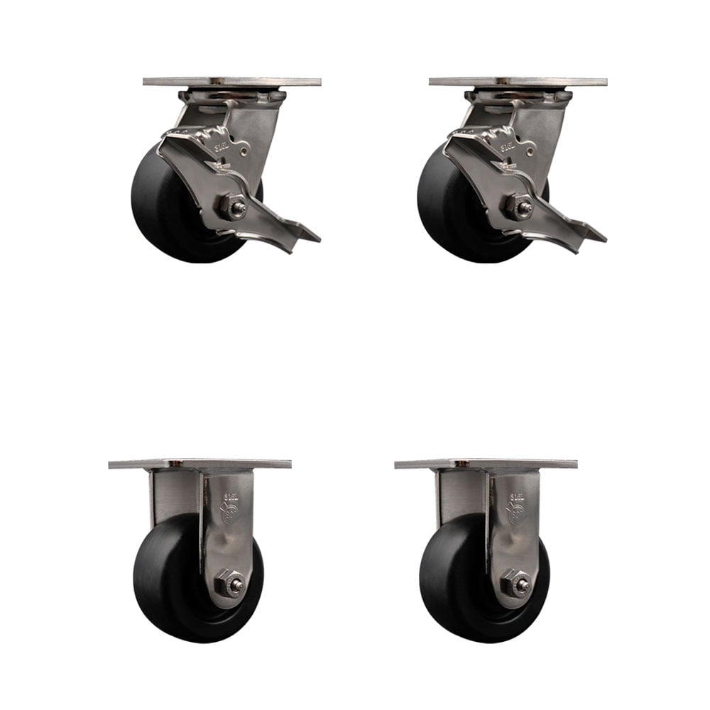 4 Inch 316SS Polyolefin Caster Set with Delrin Bearings 2 Brakes 2 ...