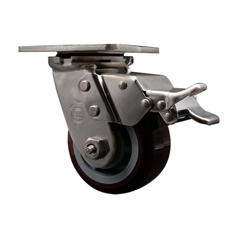 4 Inch 316SS Polyurethane Swivel Caster with Delrin Bearing and Brake ...