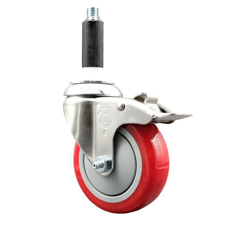 4 Inch 316SS Red Poly Swivel 7/8 Inch Expanding Stem Caster Lock Brake ...