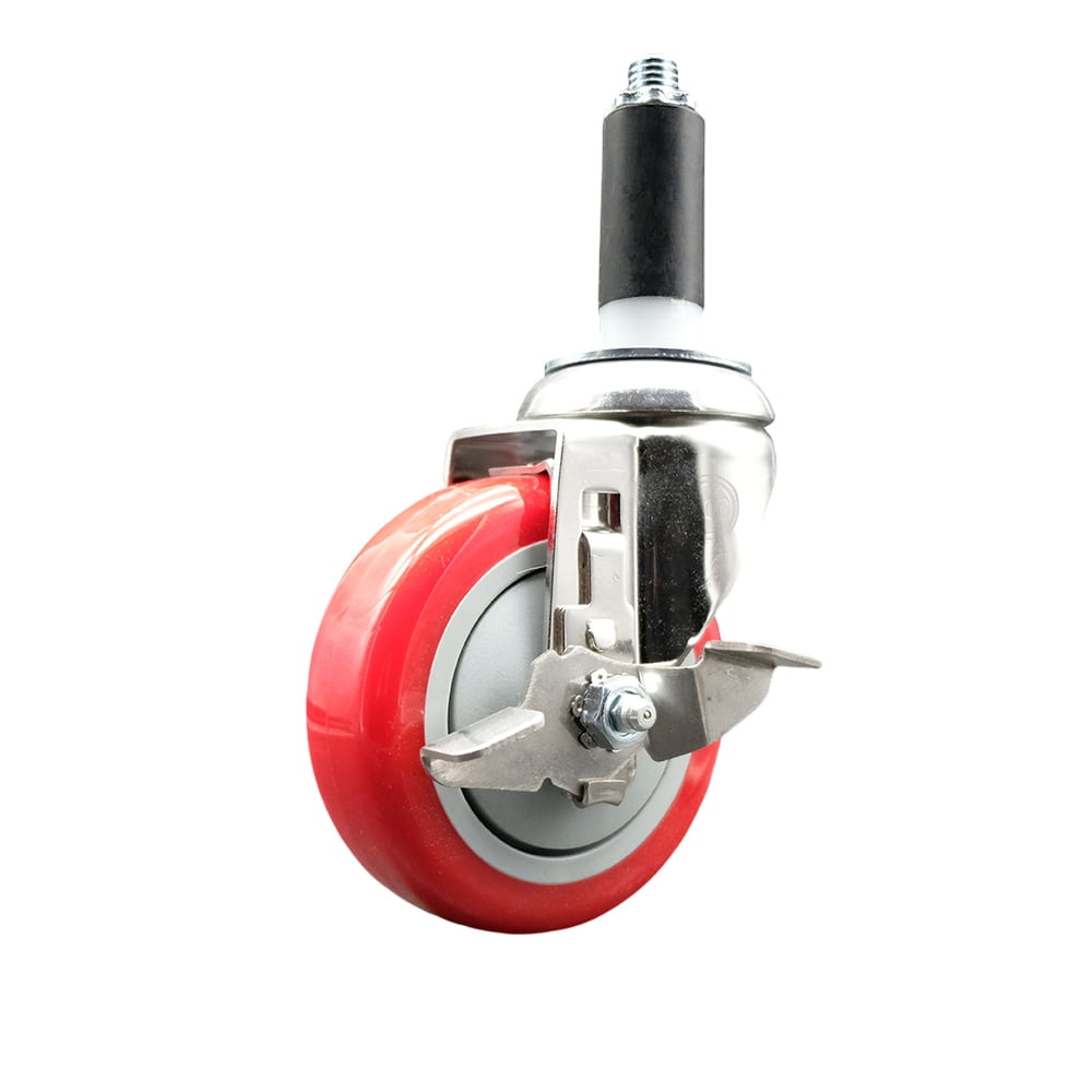 4 Inch 316SS Red Polyurethane Swivel 1-1/8 Inch Expanding Stem Caster ...