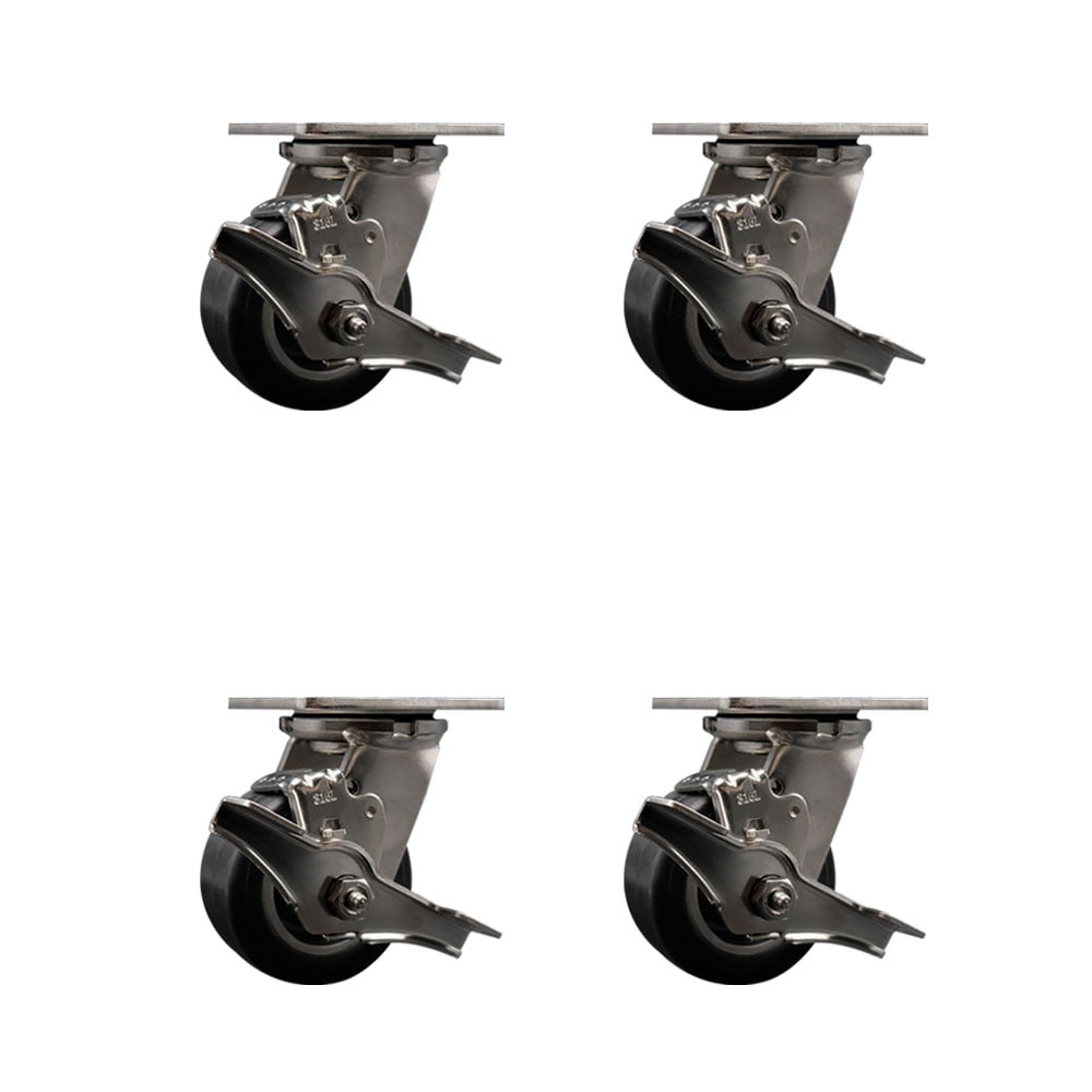 4 Inch 316SS Rubber on Aluminum Swivel Caster Set with Delrin Bearings ...