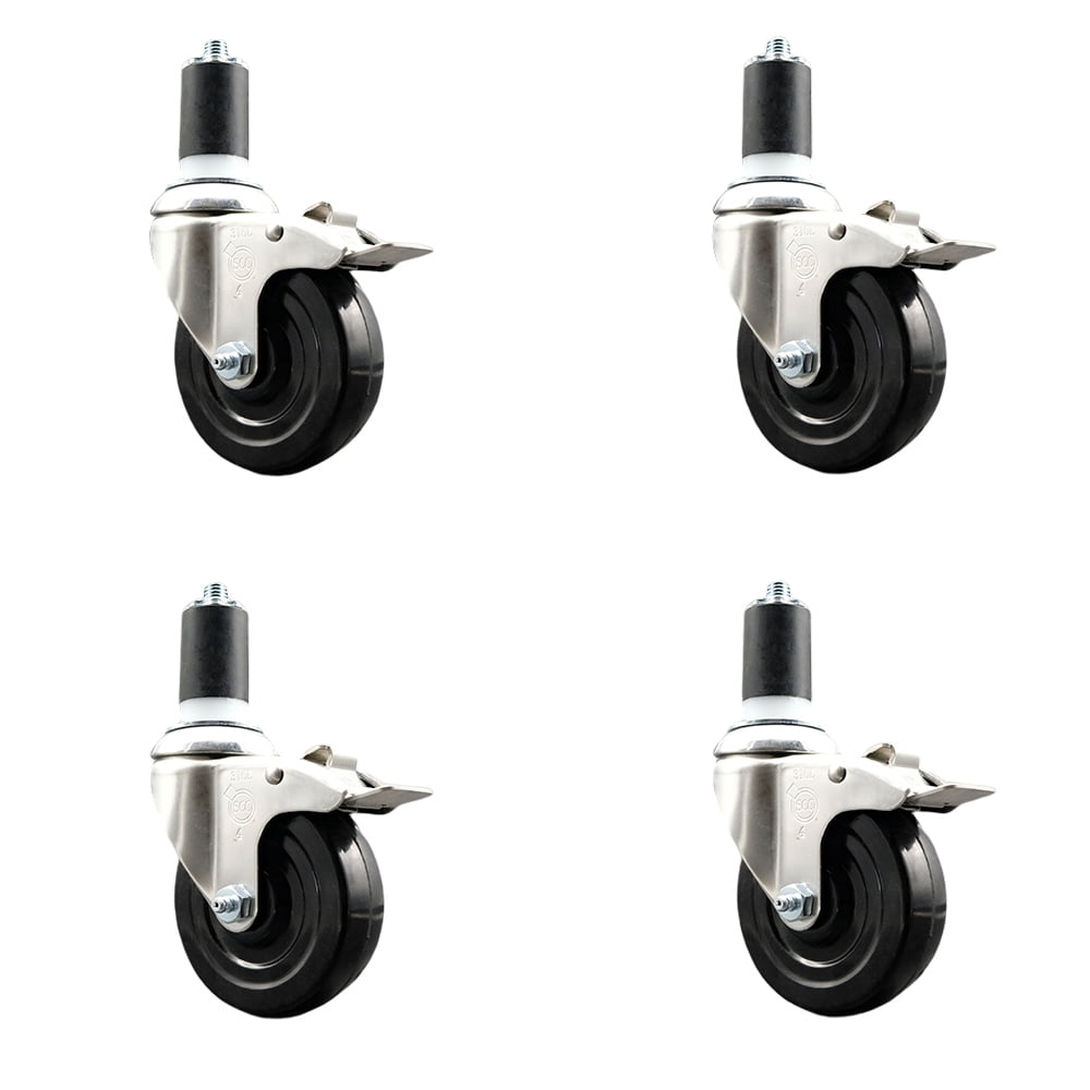 4 Inch 316SS Soft Rubber Swivel 1-1/2 Inch Expanding Stem Caster Set Lock Brake - Walmart.com