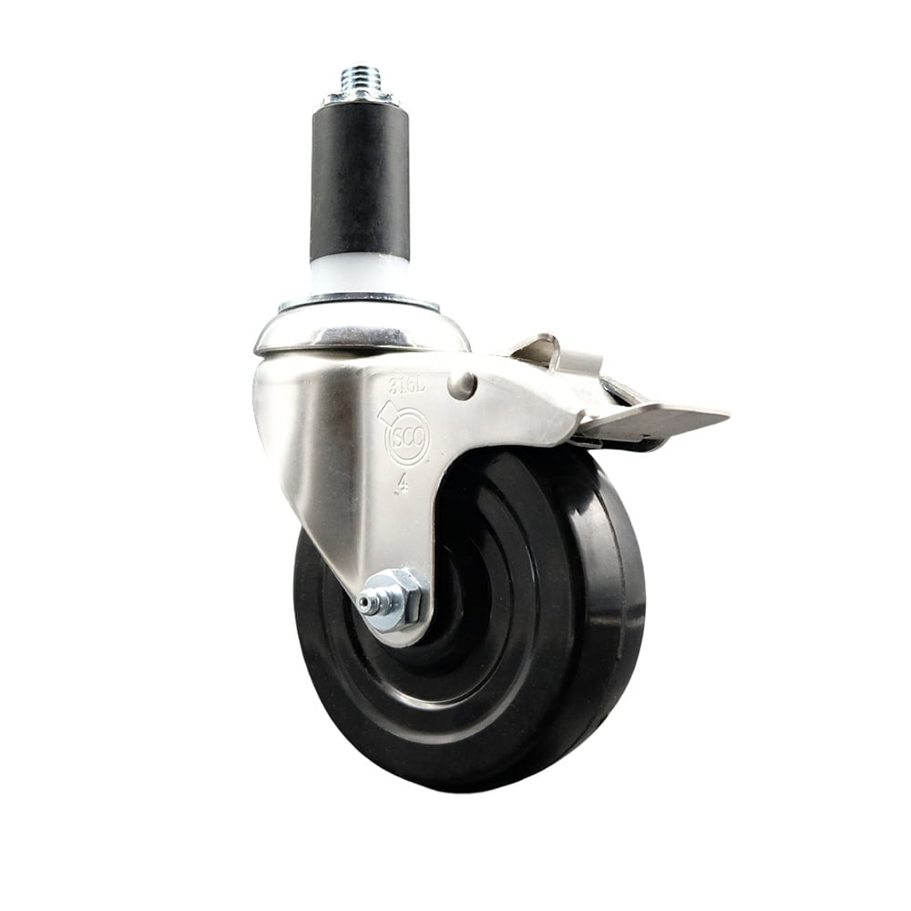 4 Inch 316SS Soft Rubber Swivel 1-1/4 Inch Expanding Stem Caster Lock ...