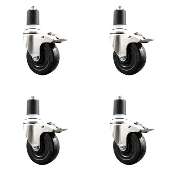 4 Inch 316SS Soft Rubber Swivel 1-7/8 Inch Expanding Stem Caster Set ...