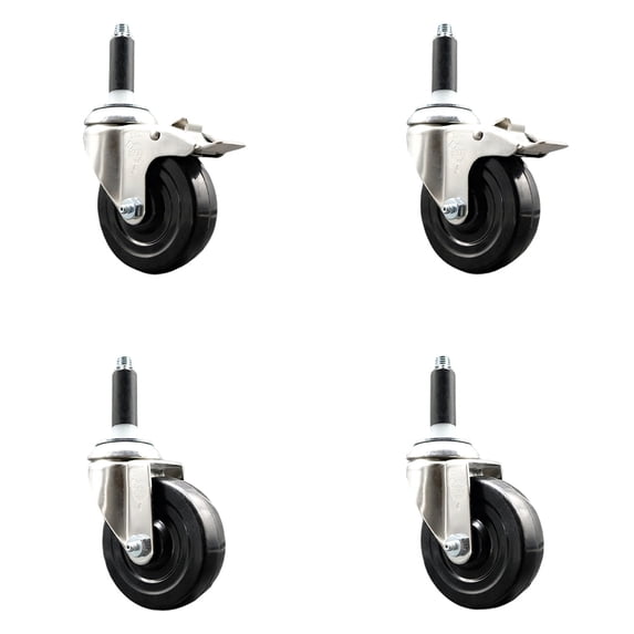4 Inch 316SS Soft Rubber Swivel 3/4 Inch Stem Caster Set 2 Lock Brake ...