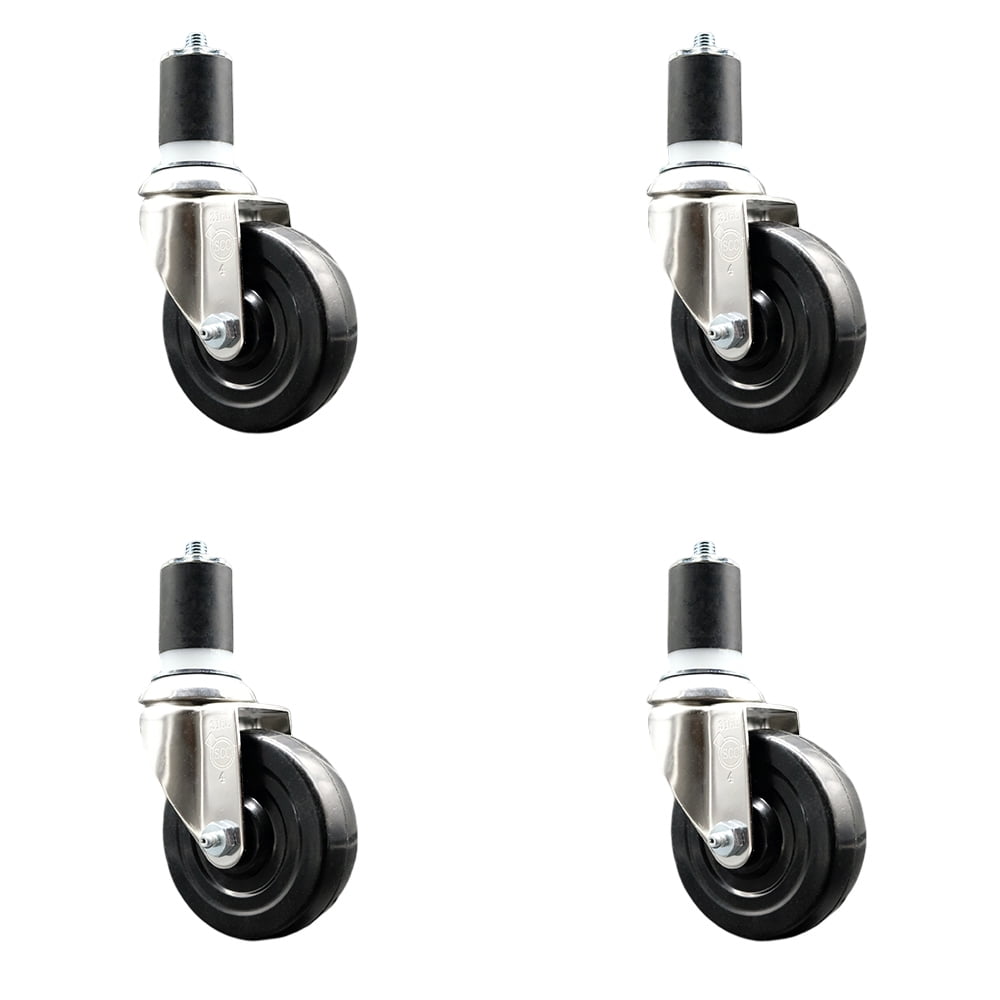 4 Inch 316SS Soft Rubber Wheel Swivel 1-3/4 Inch Expanding Stem Caster ...