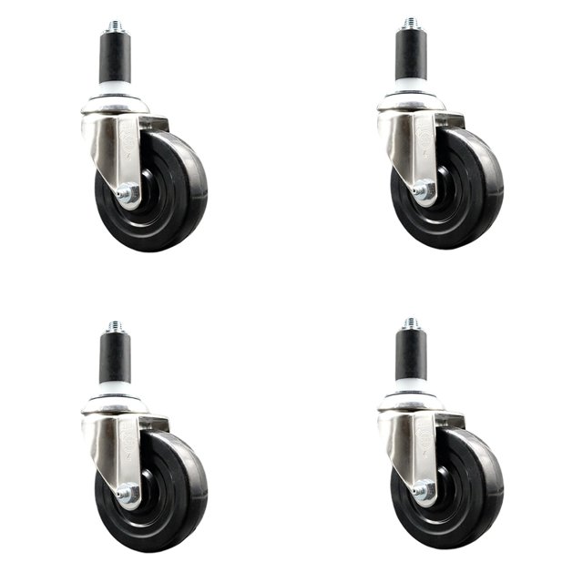 4 Inch 316SS Soft Rubber Wheel Swivel 1-3/8 Inch Expanding Stem Caster ...