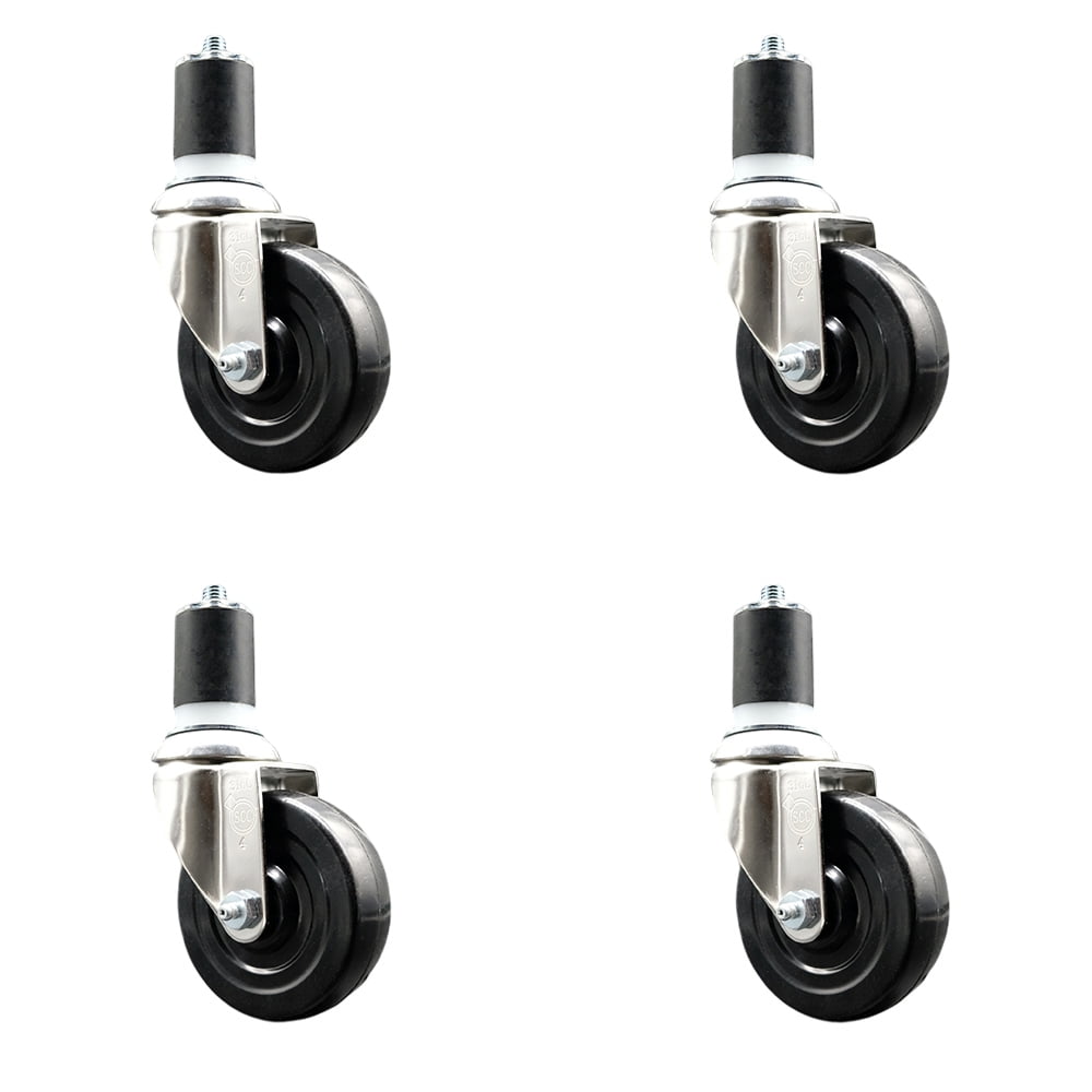 4 Inch 316SS Soft Rubber Wheel Swivel 1-7/8 Inch Expanding Stem Caster ...