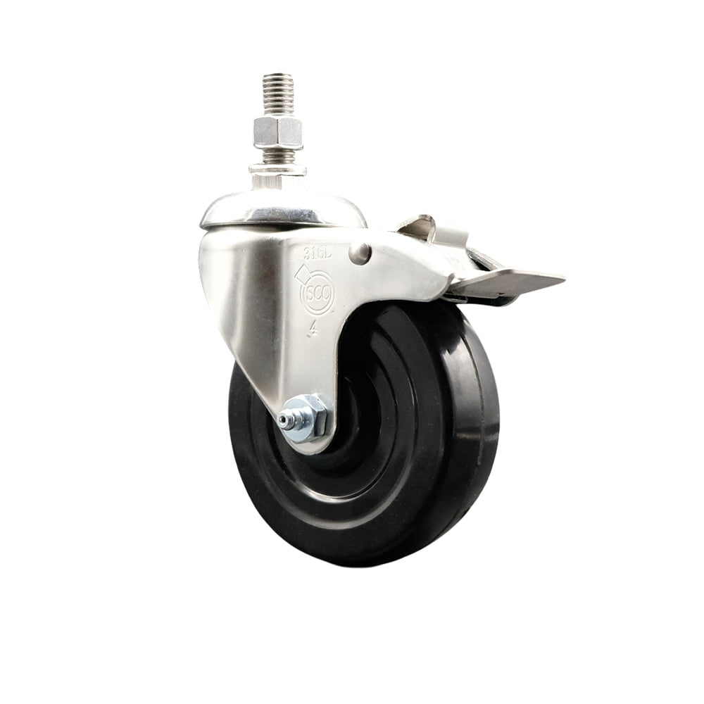 4 Inch 316SS Soft Rubber Wheel Swivel 10mm Stem Caster Total Lock Brake ...