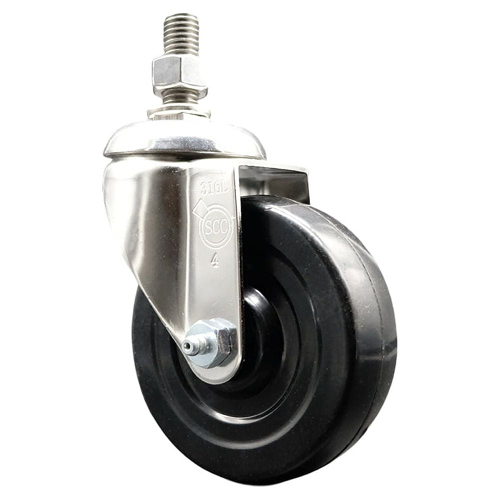 4 Inch 316SS Soft Rubber Wheel Swivel ½ Inch Threaded Stem Caster ...