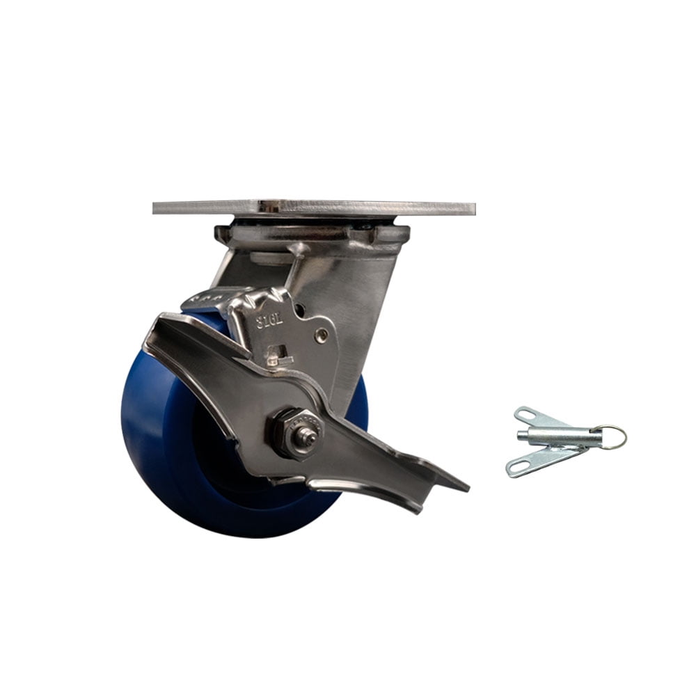 4 Inch 316SS Solid Poly Caster with Delrin Bearing and Brake/Swivel ...