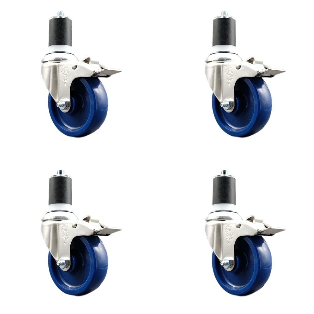 4 Inch 316SS Solid Poly Swivel 1-7/8 Inch Expanding Stem Caster Set ...