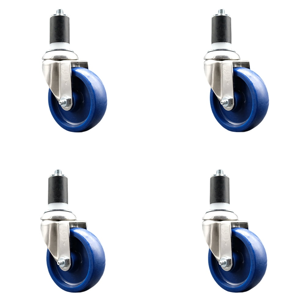 4 Inch 316SS Solid Polyurethane Swivel 1-5/8 Inch Expanding Stem Caster ...