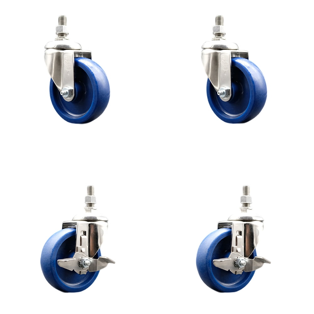 4 Inch 316SS Solid Polyurethane Swivel 3/8 Inch Threaded Stem Caster ...