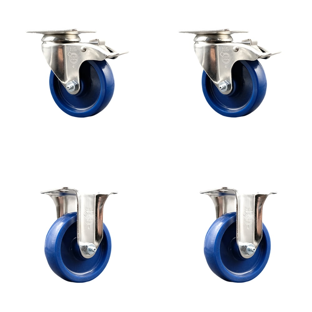 4 Inch 316SS Solid Polyurethane Swivel Top Plate Caster Set 2 Lock ...