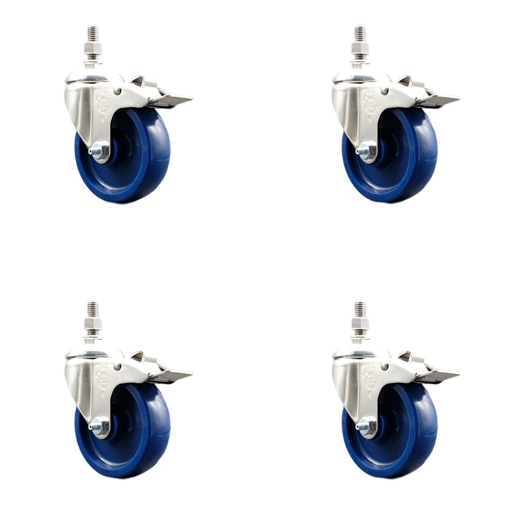 4 Inch 316SS Solid Polyurethane Wheel Swivel 3/8 Inch Stem Caster Set ...