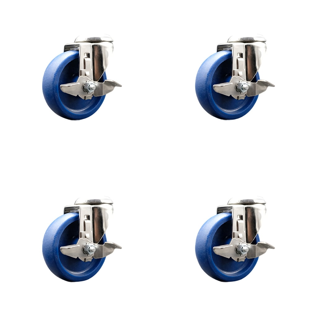 4 Inch 316SS Solid Polyurethane Wheel Swivel Bolt Hole Caster Set with ...