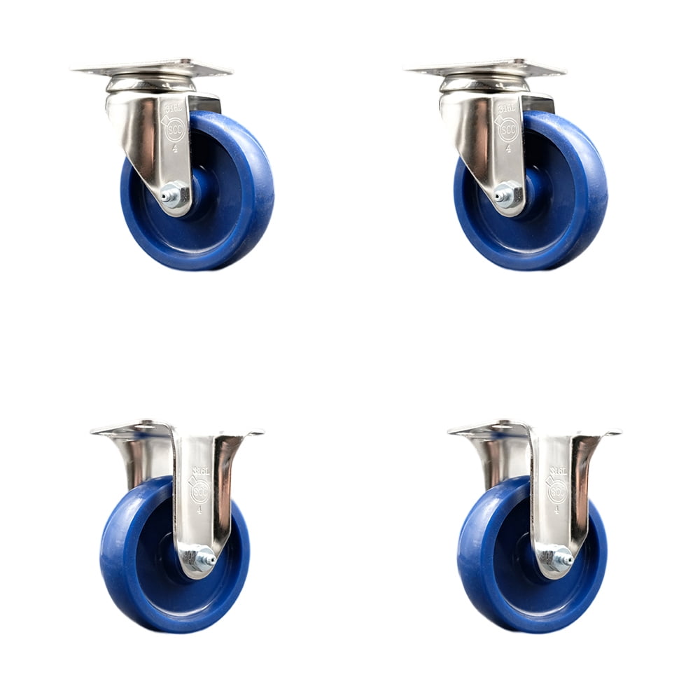 4 Inch 316SS Solid Polyurethane Wheel Swivel Top Plate Caster Set 2 ...