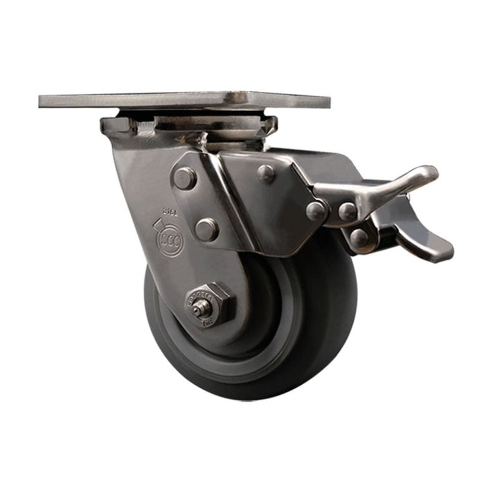 4 Inch 316SS Thermo Rubber Flat Tread Swivel Caster w/Delrin Bearing ...