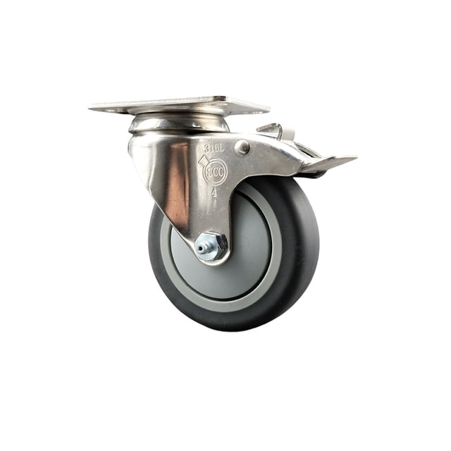 4 Inch 316SS Thermoplastic Rubber Swivel Top Plate Caster with Total ...