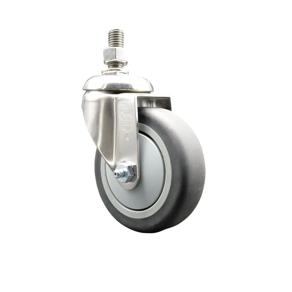 4 Inch 316SS Thermoplastic Rubber Wheel Swivel ½ Inch Threaded Stem ...