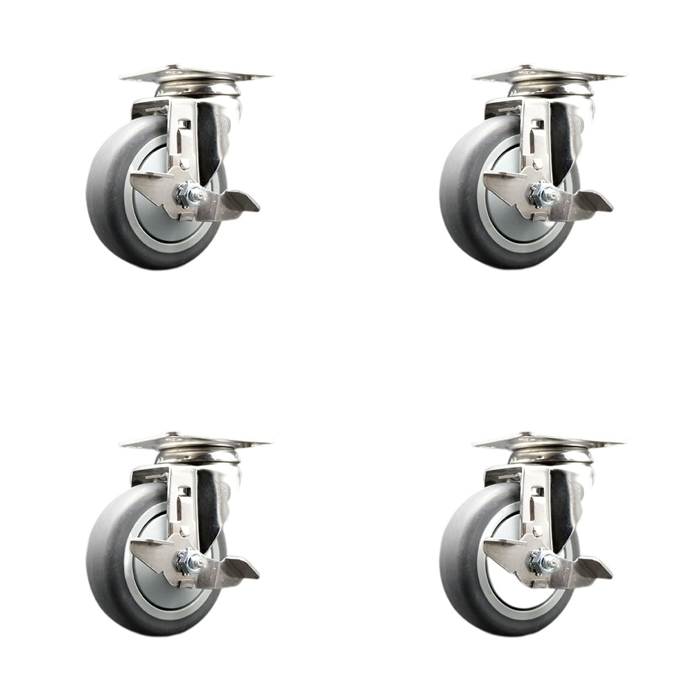4 Inch 316SS Thermoplastic Rubber Wheel Swivel Top Plate Caster Set ...
