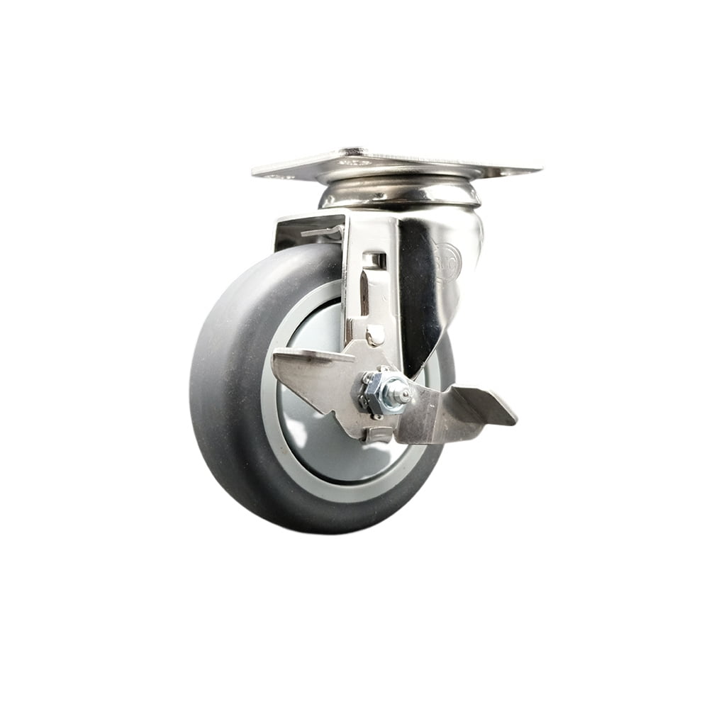 4 Inch 316SS Thermoplastic Rubber Wheel Swivel Top Plate Caster with Brake SCC - Walmart.com