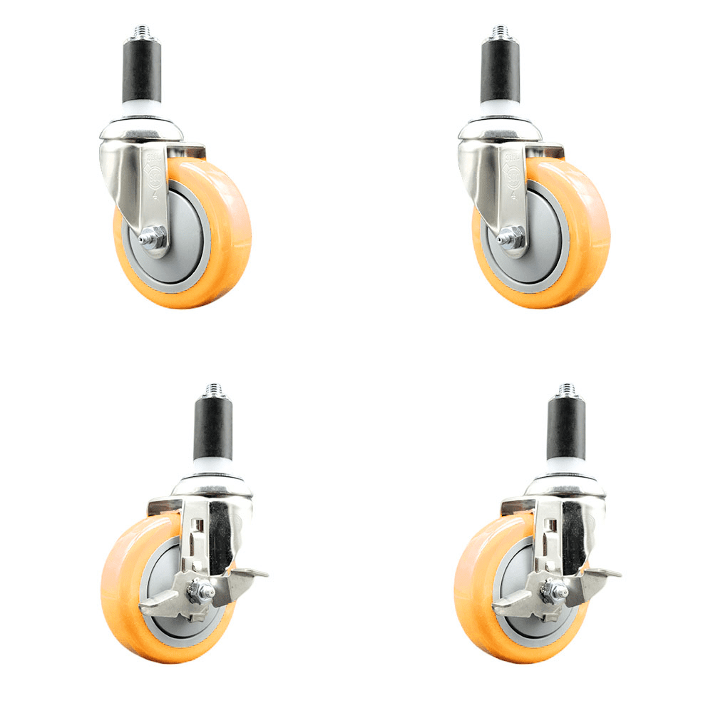 4 Inch 316SS Yellow Poly Swivel 1-3/8 Inch Expanding Stem Caster Set 2 ...