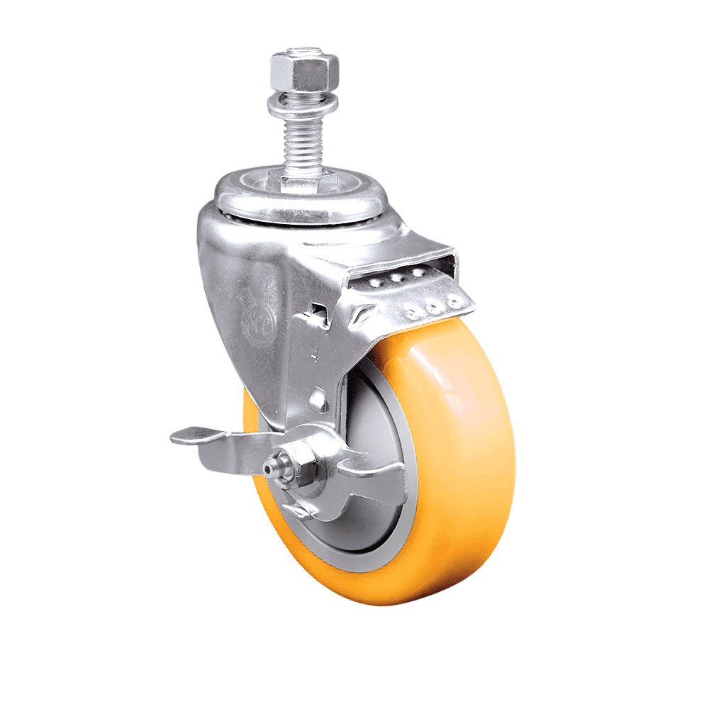 4 Inch 316SS Yellow Polyurethane Swivel ½ Inch Threaded Stem Caster ...