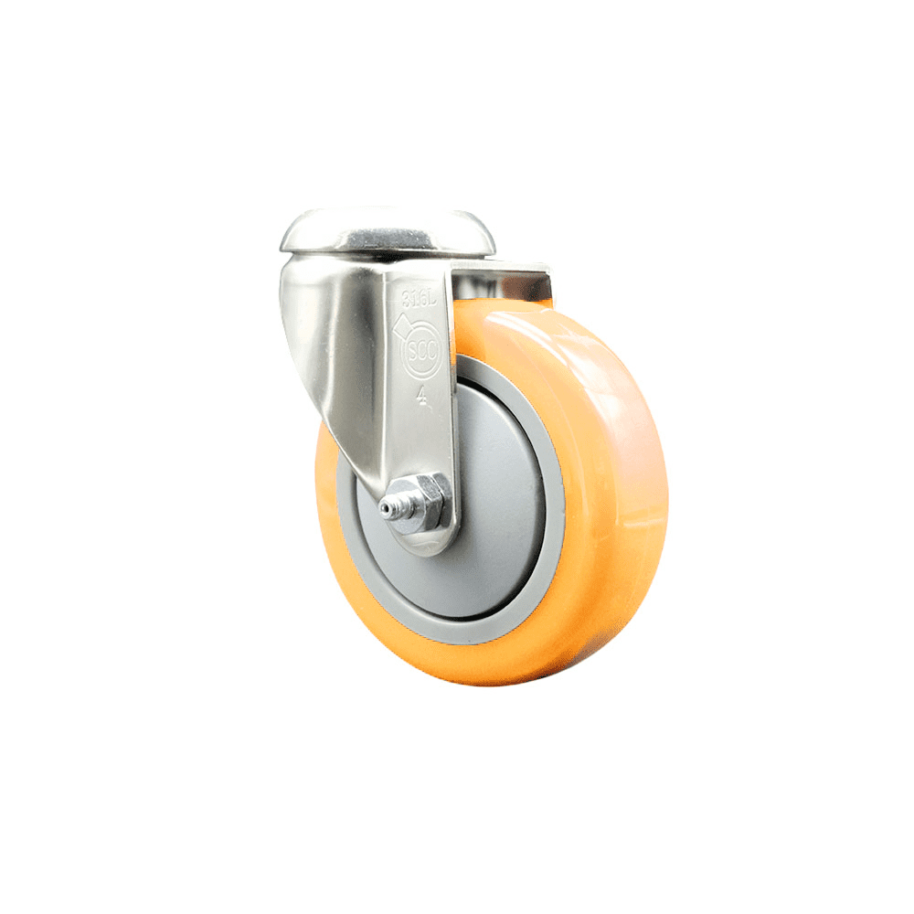 4 Inch 316SS Yellow Polyurethane Wheel Swivel Bolt Hole Caster Service ...