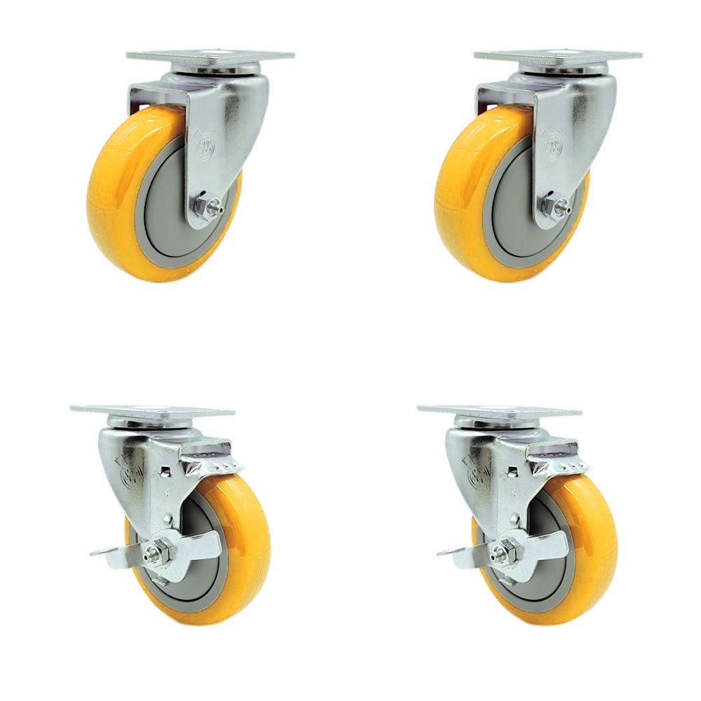 4 Inch 316SS Yellow Polyurethane Wheel Swivel Top Plate Caster Set 2 ...