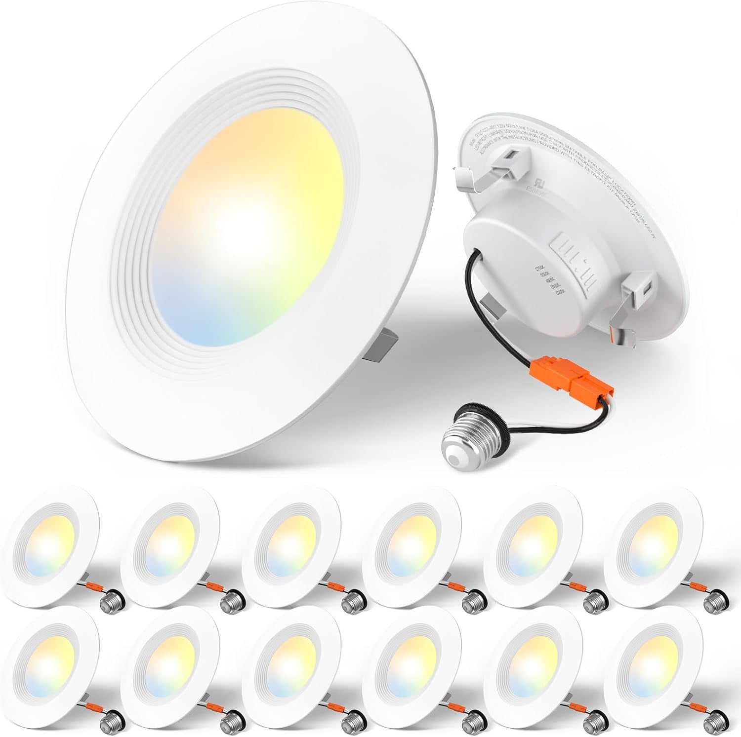 4 Inch 5CCT LED Recessed Lighting 12 Pack, Dimmable, Damp Rated, 9W=60W ...