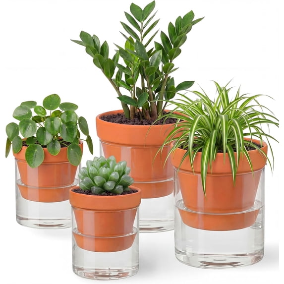 4 Inch 6 Inch 4 Pack Self Watering Pot for Indoor Plants Terracotta ...