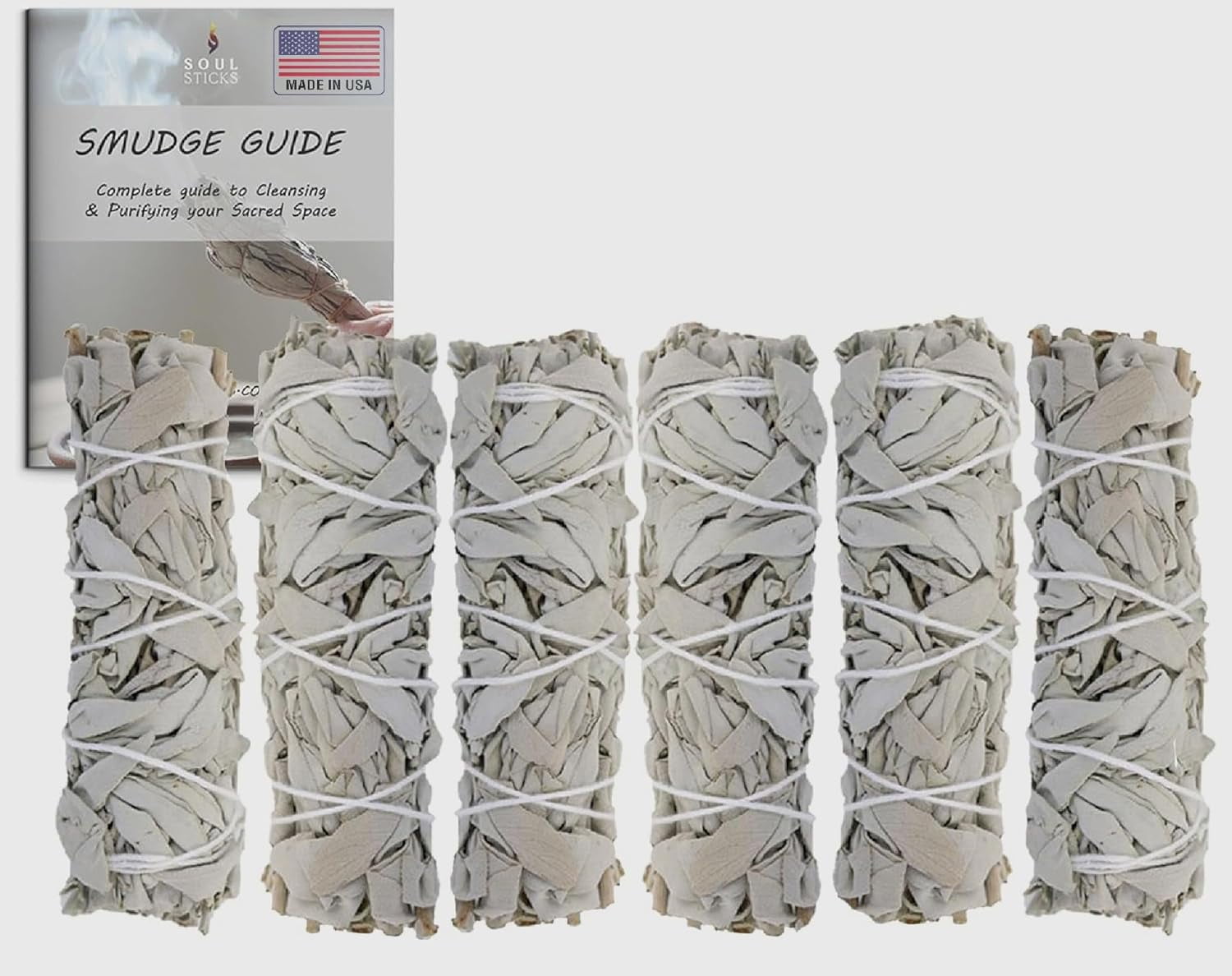 4 Inch 6-Pack Organic California White Sage Smudge Sticks Bulk for Home ...