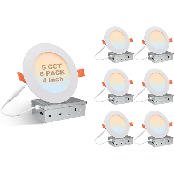 4 Inch 6- -Thin Recessed Ceiling Light with Junction Box, 5CCT 2700K ...