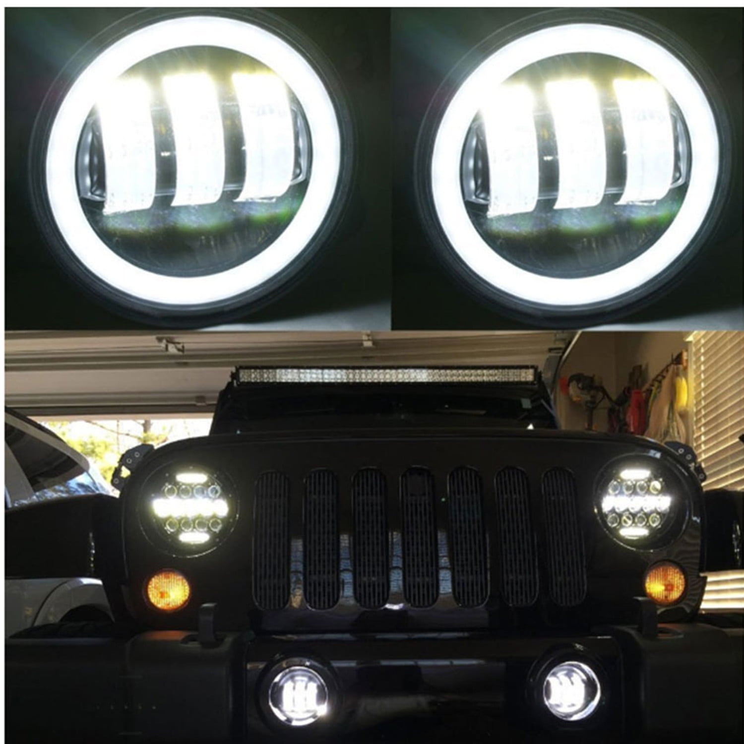 4 Inch 60W LED Fog Lights with White Halo Ring DRL Compatible with 2007 ...