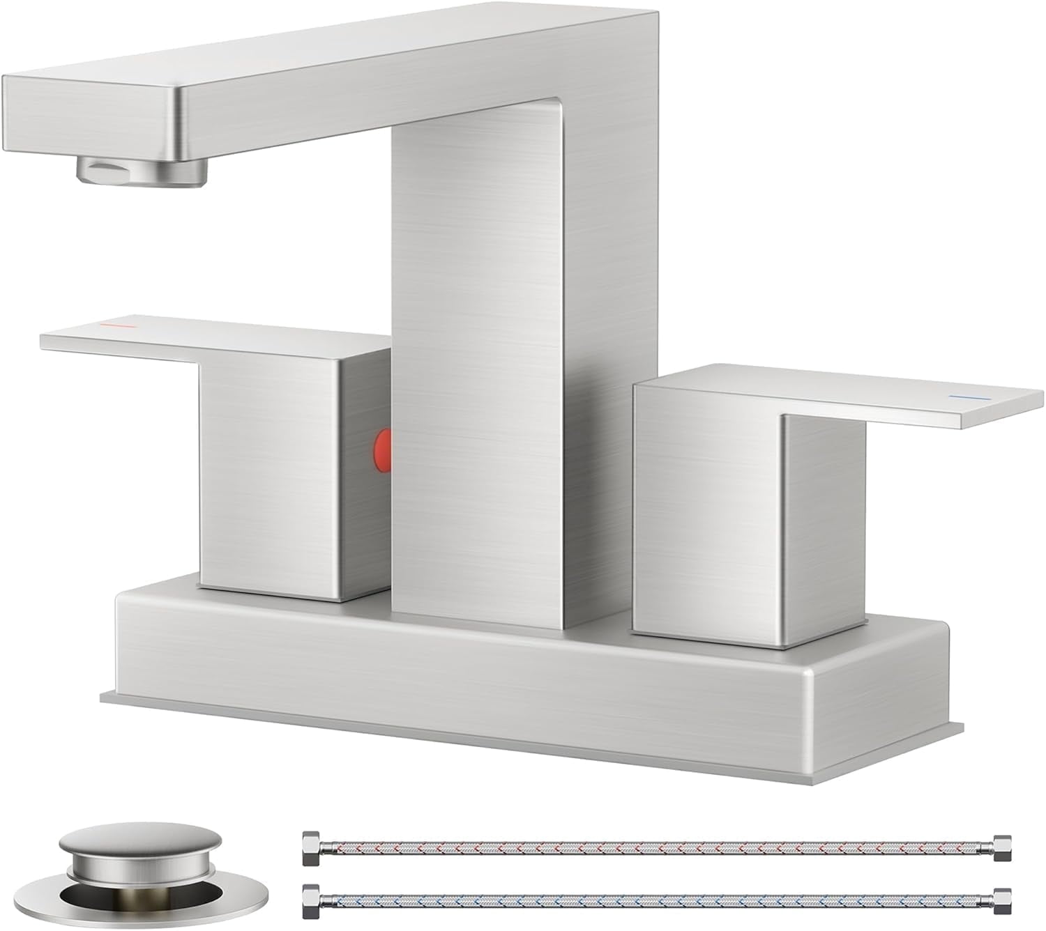 4 Inch Bathroom Faucet for Sink 2 3 Hole, Brushed Nickel Square ...