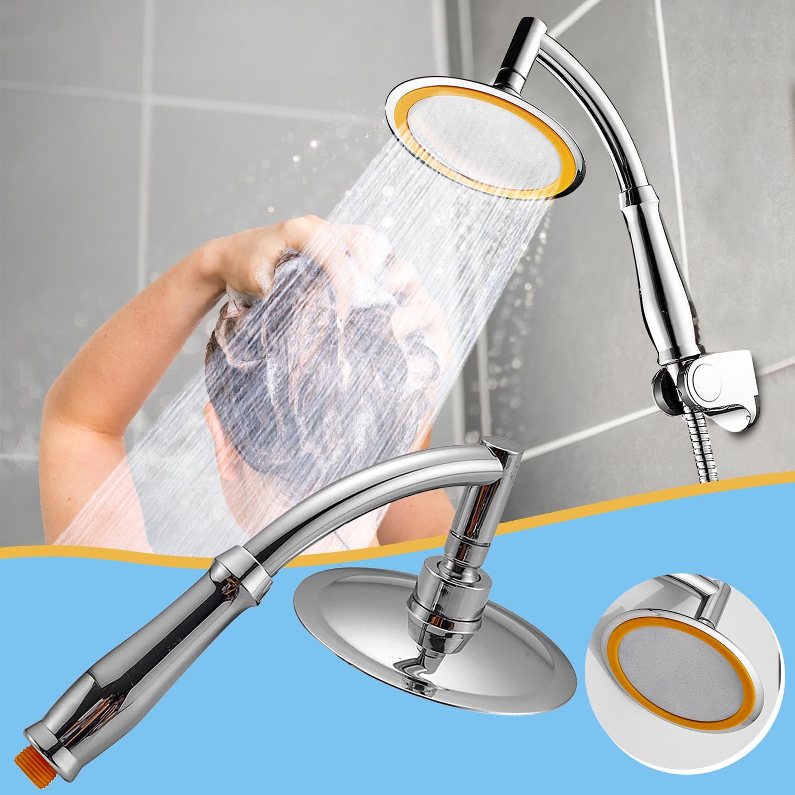 4-Inch Bathroom Shower Booster, Adjustable Handheld Shower Head for ...