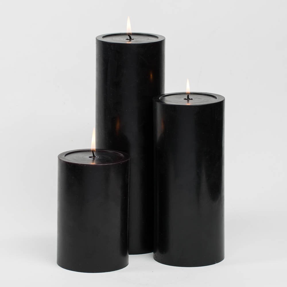 4 Inch Black Decorative Pillar Candles, Set of 3 Large Tall Candles for ...