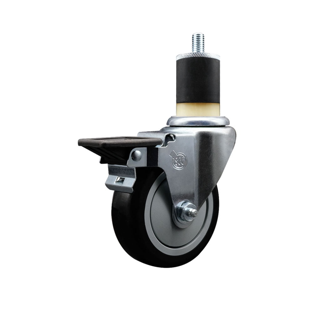4 Inch Black Poly Swivel 1-7/8 Inch Expanding Stem Caster with Brake ...