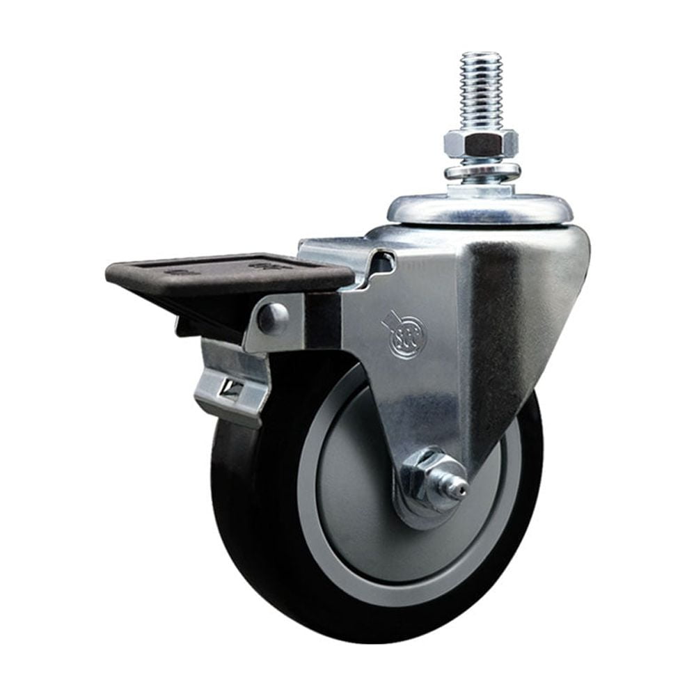 4 Inch Black Polyurethane 10MM Threaded Stem Caster with Brake ...