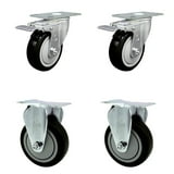4 Inch Black Polyurethane Swivel Top Plate Caster Set 2 Lock Brakes 2 ...
