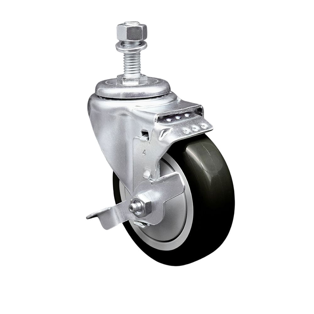 4 Inch Black Polyurethane Wheel Swivel 12mm Threaded Stem Caster with ...