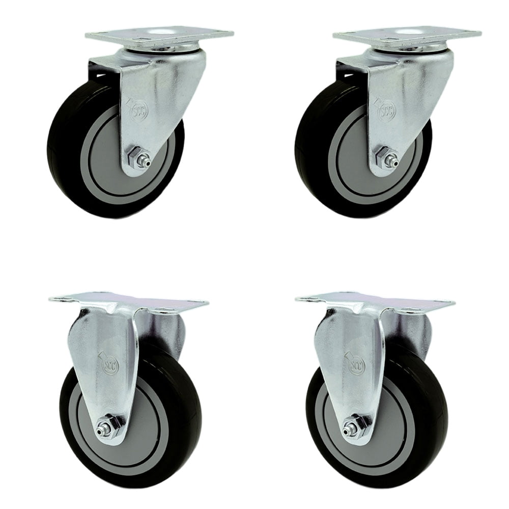 4 Inch Black Polyurethane Wheel Swivel Top Plate Caster Set with 2 ...