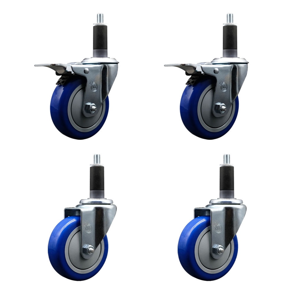 4 Inch Blue Poly Swivel 1-1/8 Inch Expanding Stem Caster Set 2 Total ...