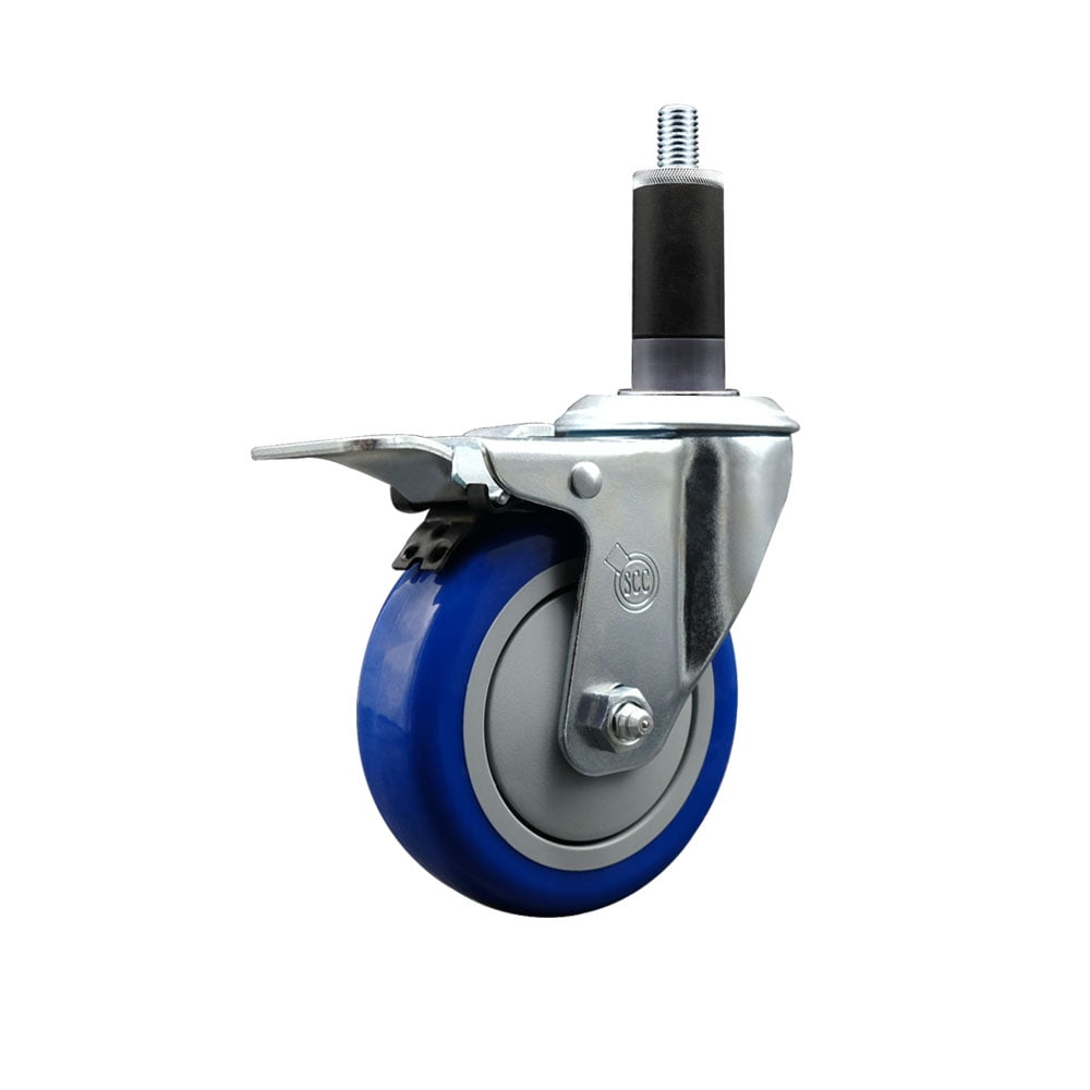 4 Inch Blue Poly Swivel 1-1/8 Inch Expanding Stem Caster Total Lock ...